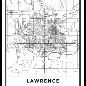 Lawrence Map Print, Kansas KS USA Map Art Poster,kansas University City Street Road Map Wall ...