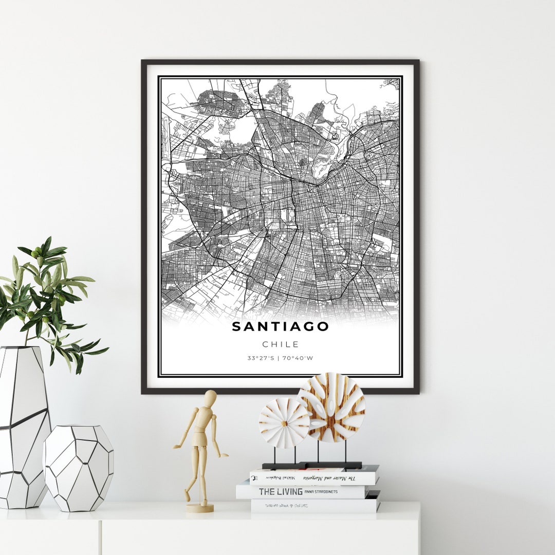 Santiago Map Print, Chile Map Art Poster, City Map Wall Art ...