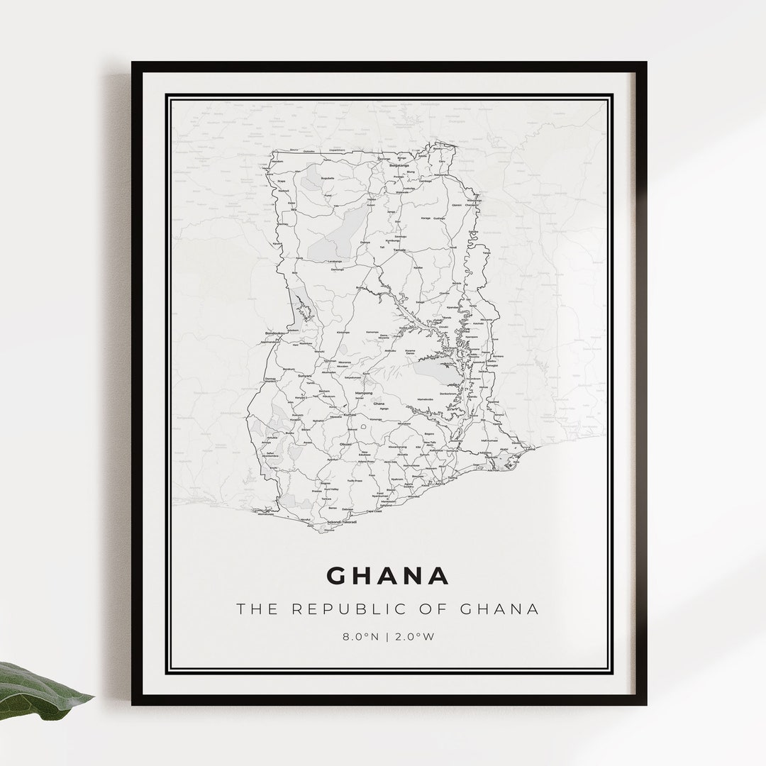Ghana Map Poster Print, Country Street Road Map Wall Art, Country ...