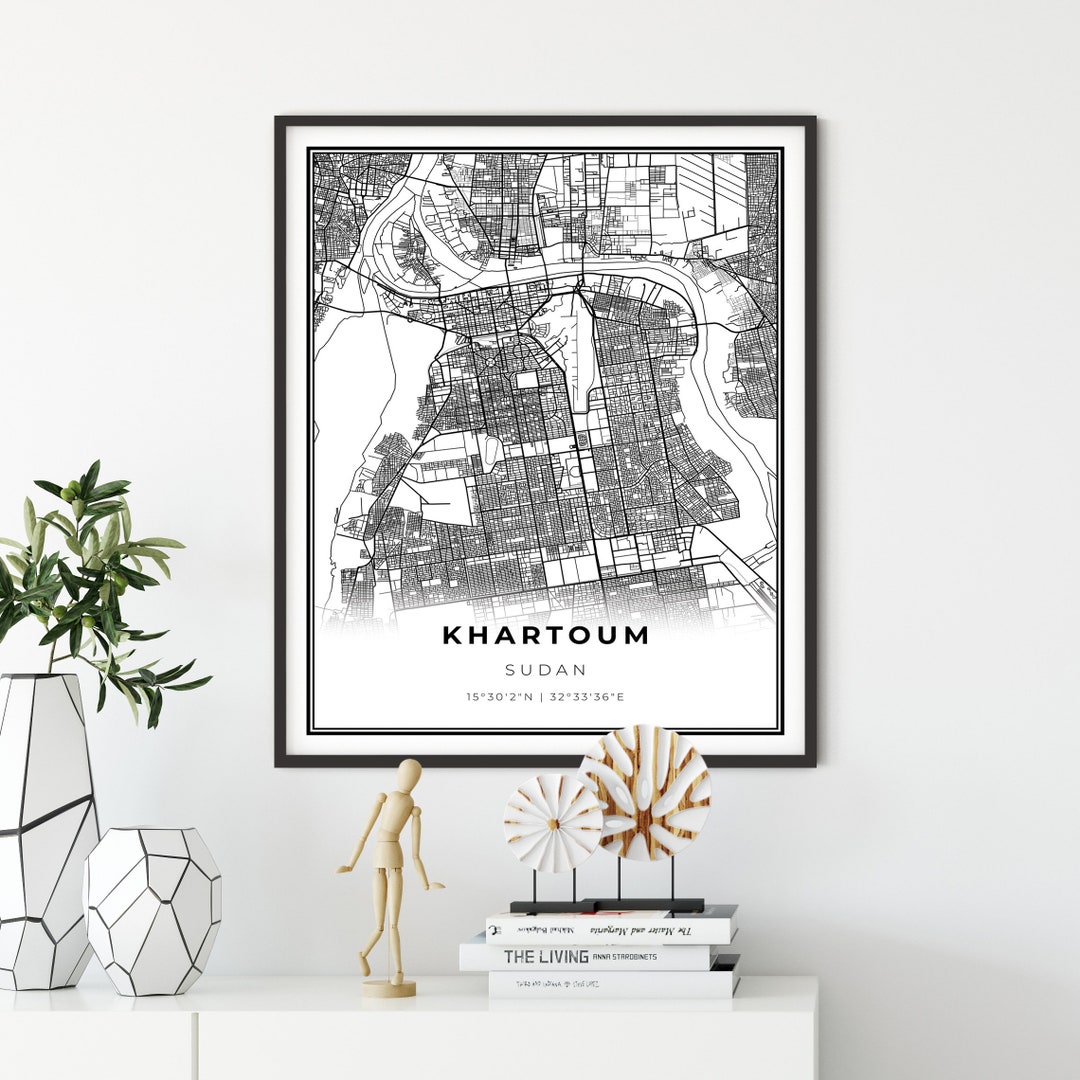 Khartoum Map Print, Sudan Art Poster, Nile River, City Street Road Map ...