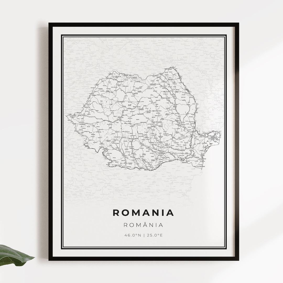 Romania Map Poster Print, Country Street Road Map Wall Art, Country Map ...