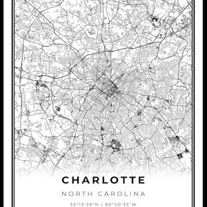 Charlotte Area Map Print, North Carolina NC USA Map Art Poster, City ...