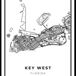 Key West Map Print, Florida FL USA Map Art Poster, City Street Road Map ...