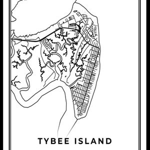 Tybee Island Map Print, Georgia GA USA Map Art Poster, City Street Road ...