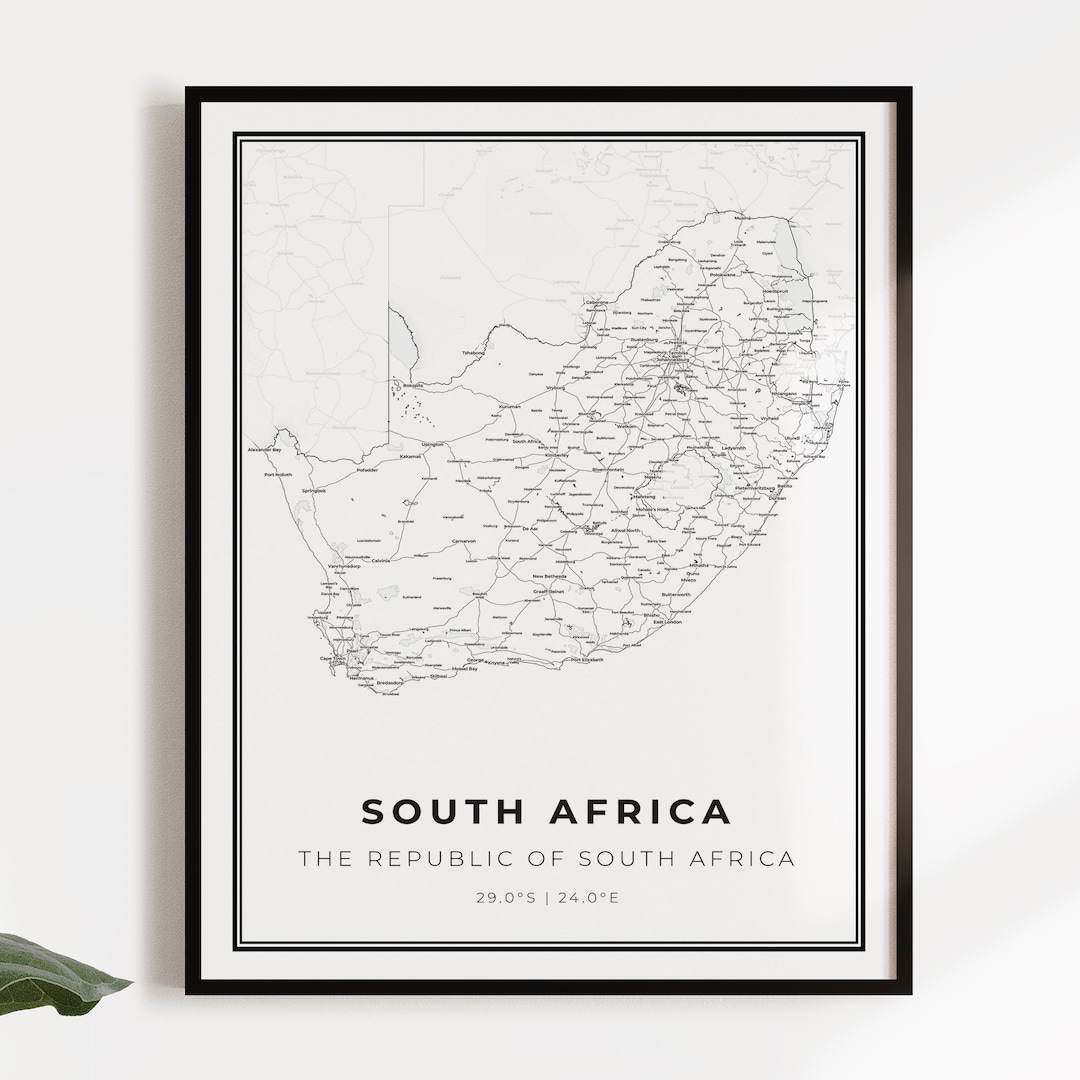 South Africa Map Poster Print, Country Street Road Map Wall Art ...