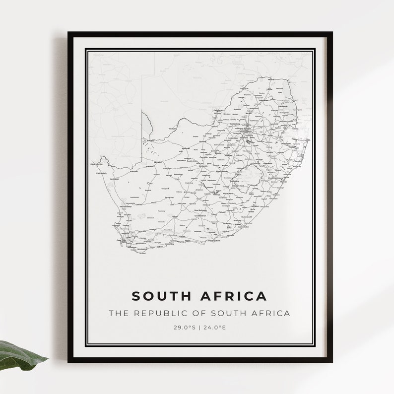 South Africa Map Poster Print Country Street Road Map Wall - Etsy