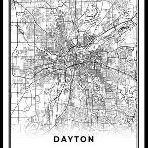 Dayton Map Print, Ohio OH USA Map Art Poster, City Street Road Map Wall ...