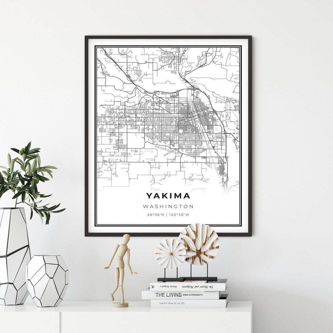 Yakima Map Print, Washington WA USA Map Art Poster, City Street Road ...