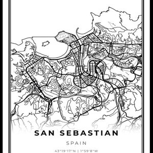 San Sebastian Map Print, Spain Map Art Poster, Donostia, City Street ...