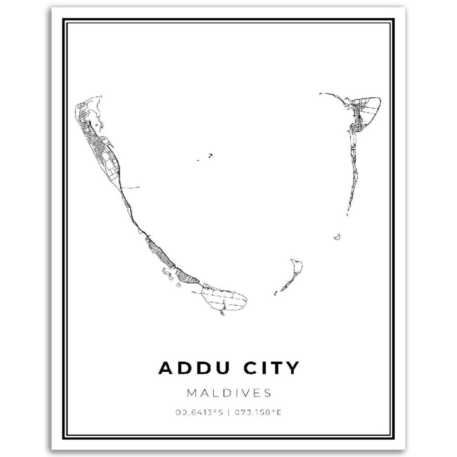 Addu City Map Print, Maldives, Map Art Poster, City Street Road Map ...