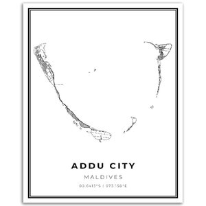 Addu City Map Print, Maldives, Map Art Poster, City Street Road Map ...