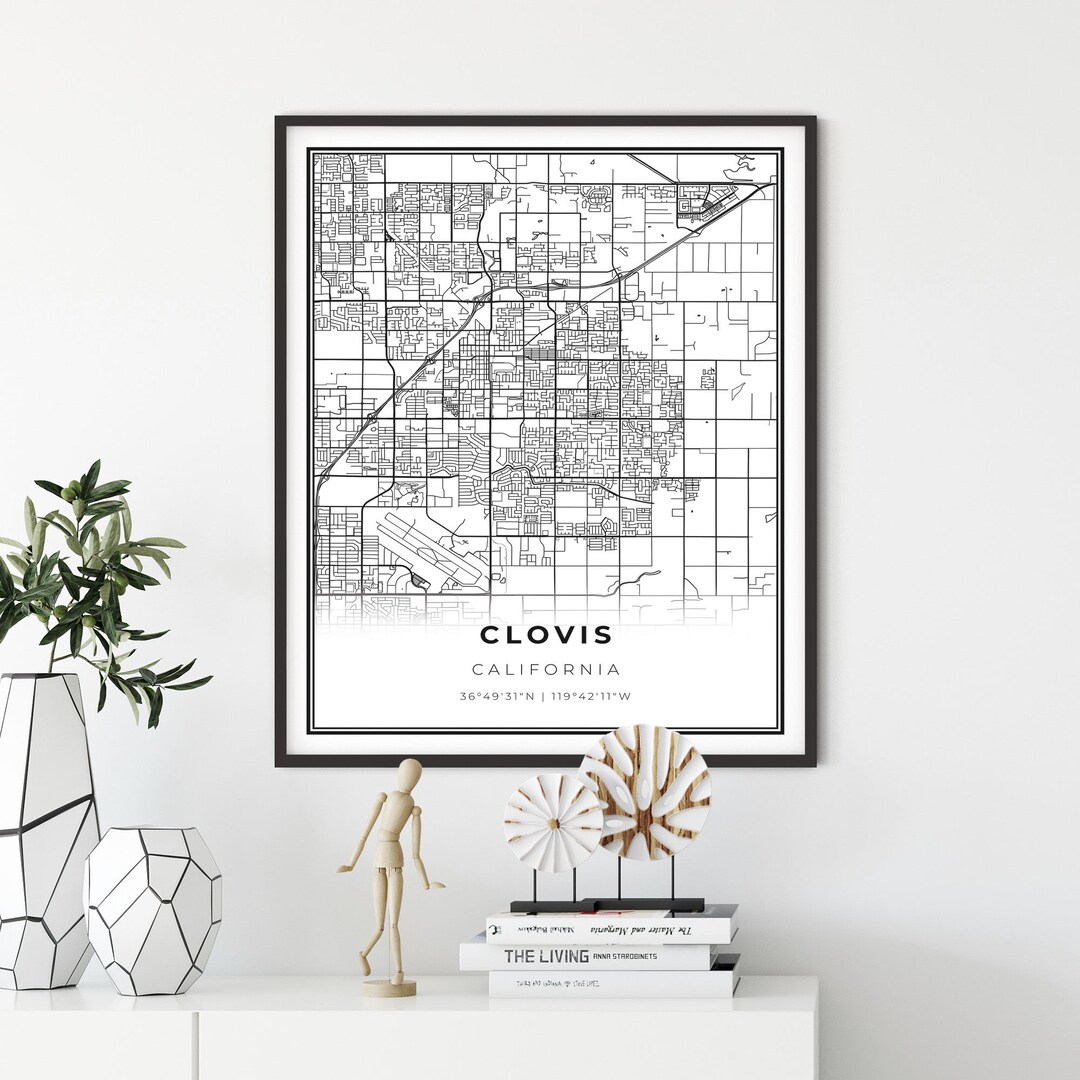 Clovis Map Print, California CA USA Map Art Poster, City Street Road ...