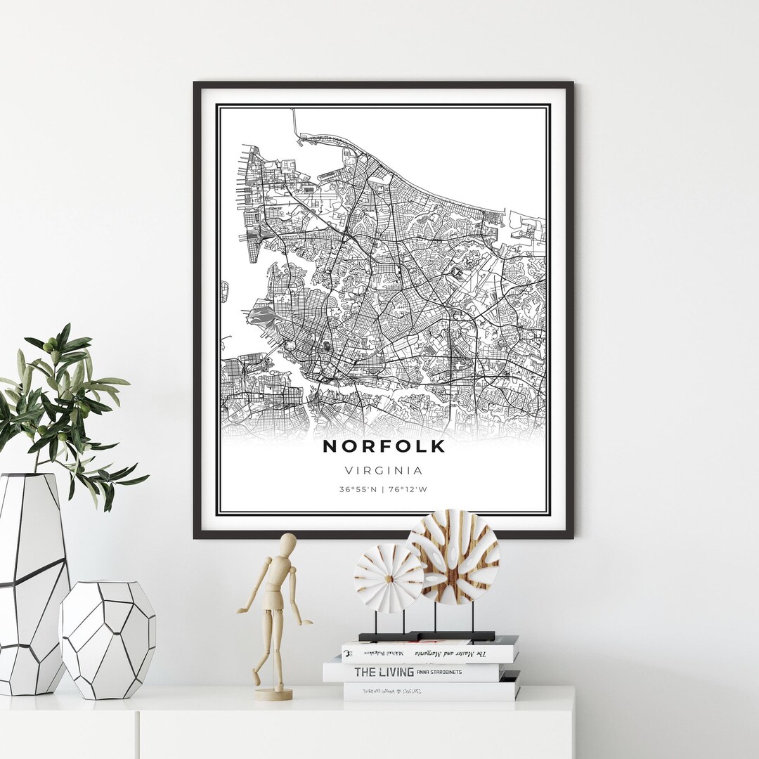 Norfolk Map Print, Virginia VA USA Map Art Poster, City Street Road Map ...
