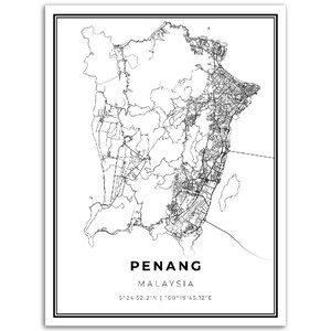 Penang Island Map Print Malaysia Map Art Poster City Street - Etsy