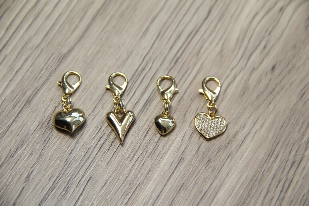 2pcs Gold Clip-on Heart Charm,14k Gold Clip on Heart Charm With Lobster ...