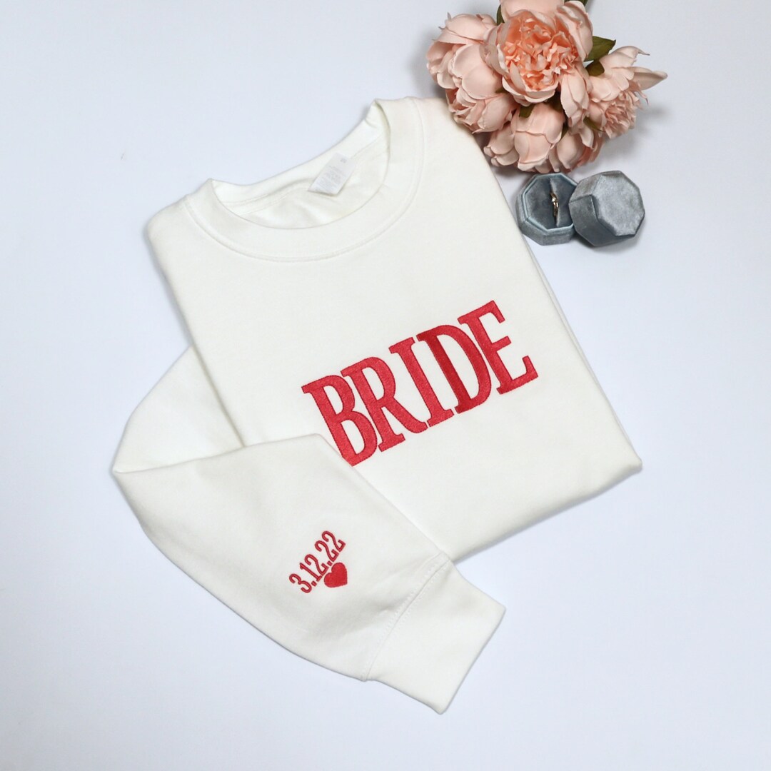 Personalised Bride Jumper With Sleeve Embroidery | Bride Sweat Shirt ...