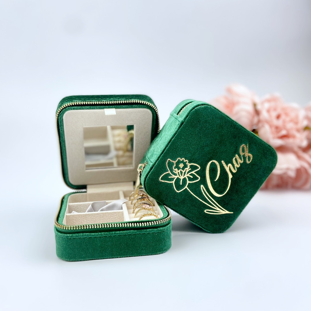 Personalised Birth Flower Jewellery Box, Jewellery Travel Case, Floral ...