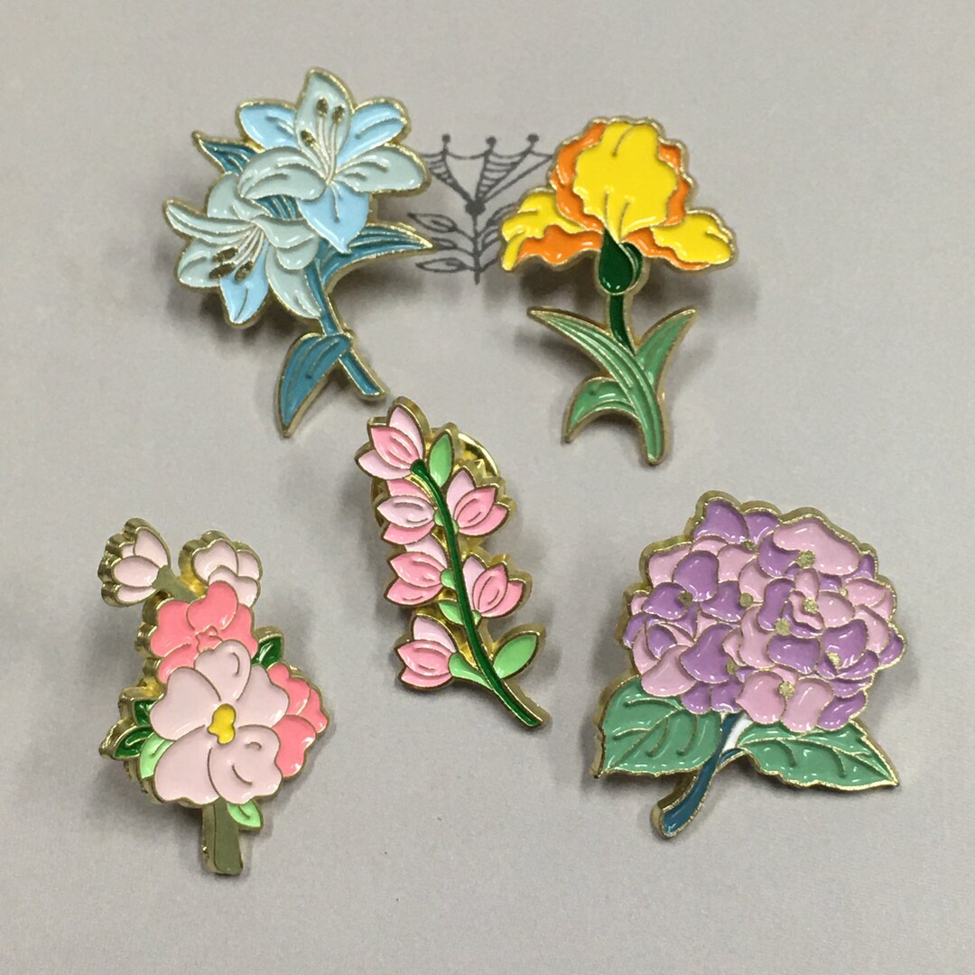 Lilies Flower Enamel Pin, Hydrangeas Enamel Pin, Violets Enamel Pin ...