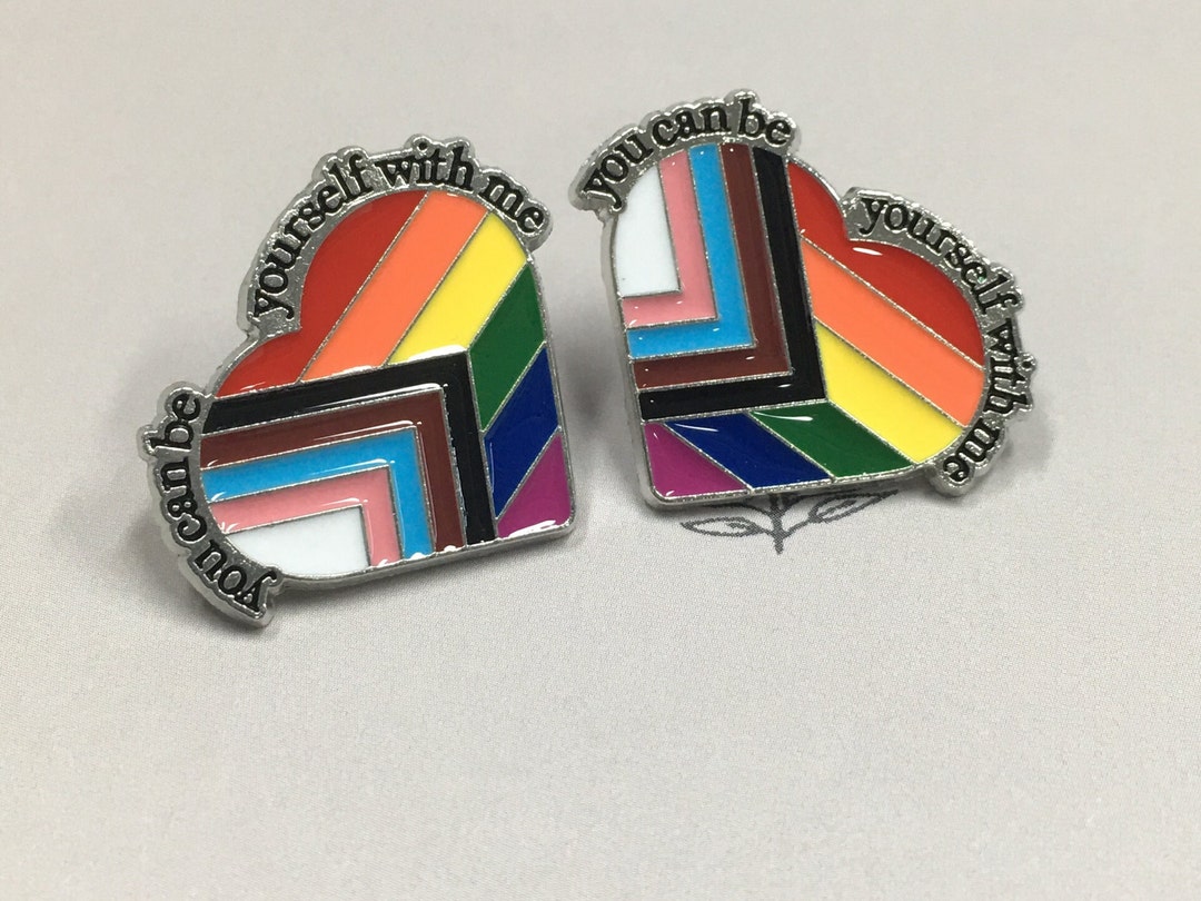You Can Be Yourself With Me Lapel Pin, Rainbow Heart Enamel Pin, Lgbt ...