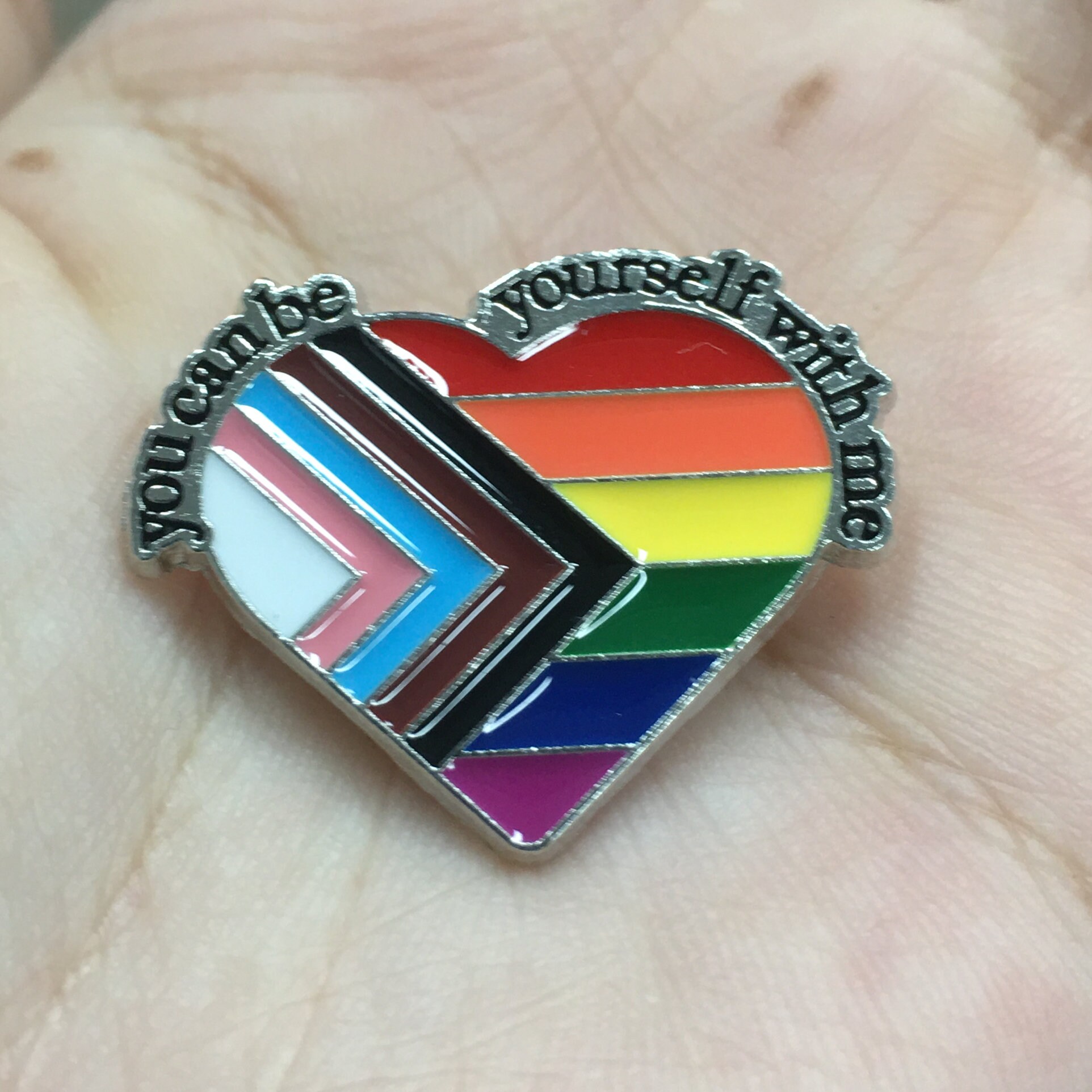 You Can Be Yourself With Me Lapel Pin, Rainbow Heart Enamel Pin, Lgbt ...