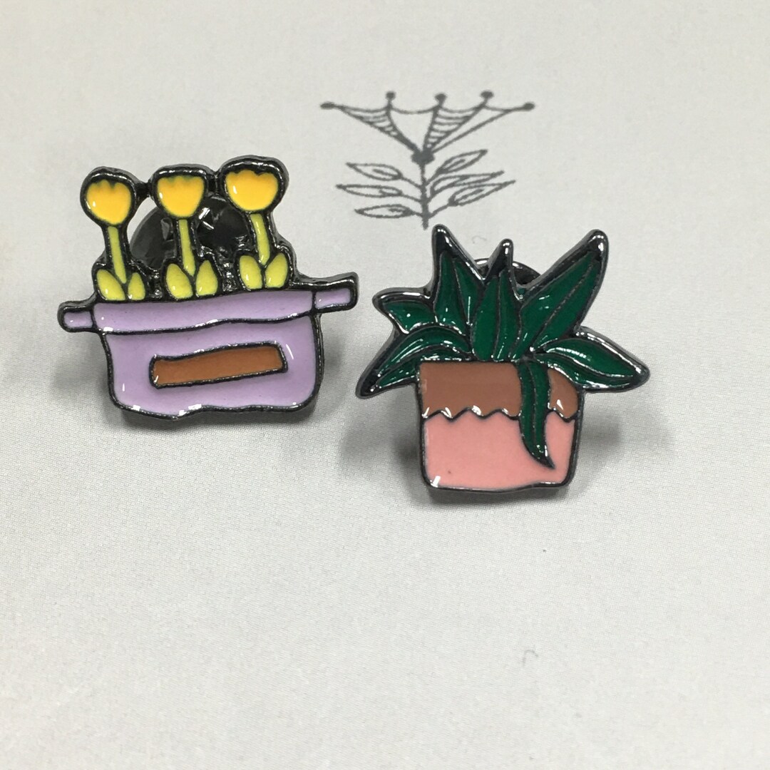 Mini Sunflower Potting Badge, Potted Green Plants Enamel Pins, Enamel ...