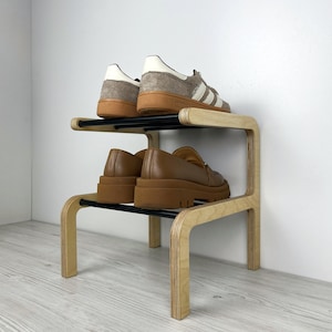 Narrow Entryway Shoe Rack | Freestanding 2 Tier Wooden Shoe Organizer ...