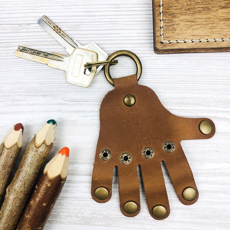 Rock on Hand Leather Keychain, Unique Key Organizer, 3rd Anniversary ...