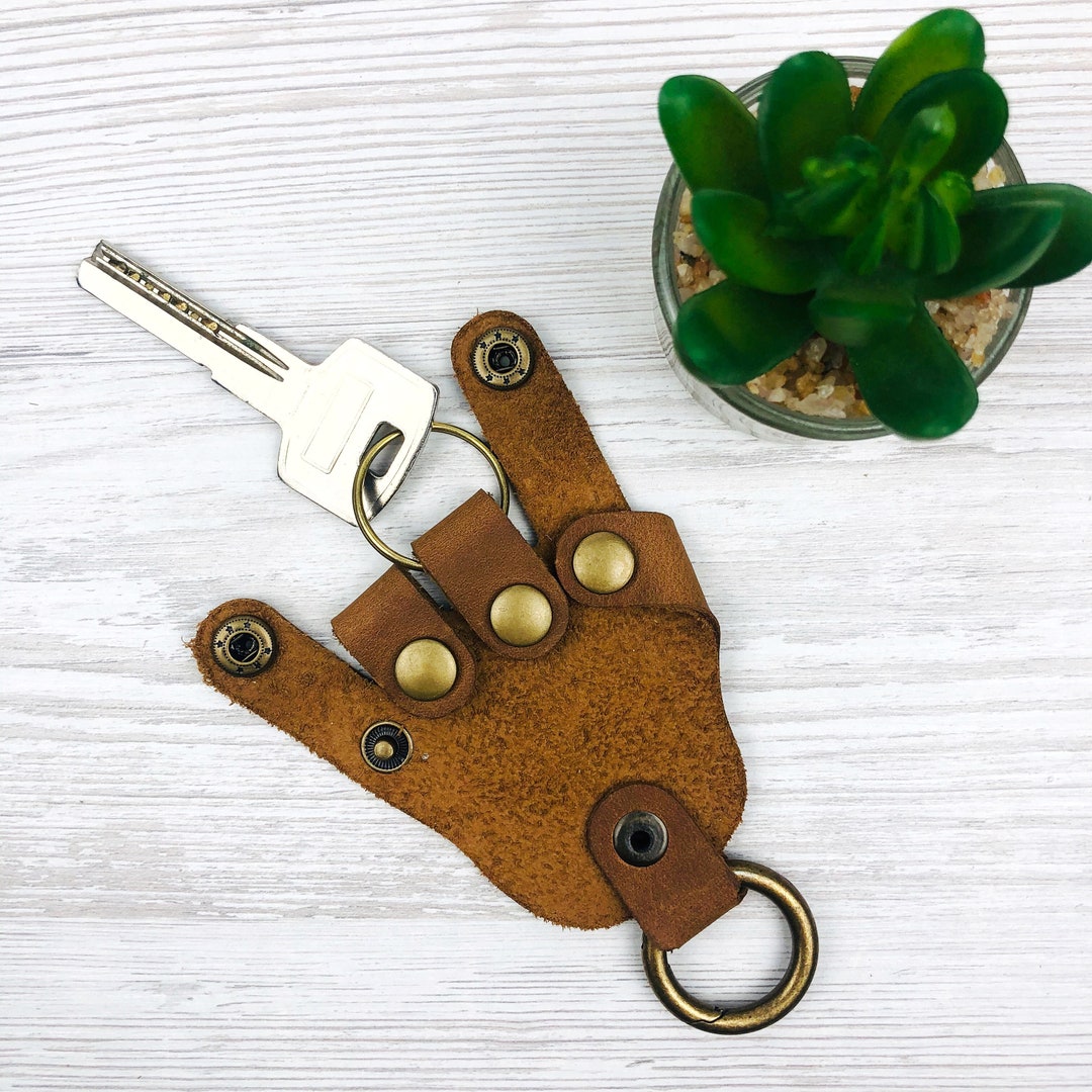 Rock on Hand Leather Keychain, Unique Key Organizer, 3rd Anniversary ...