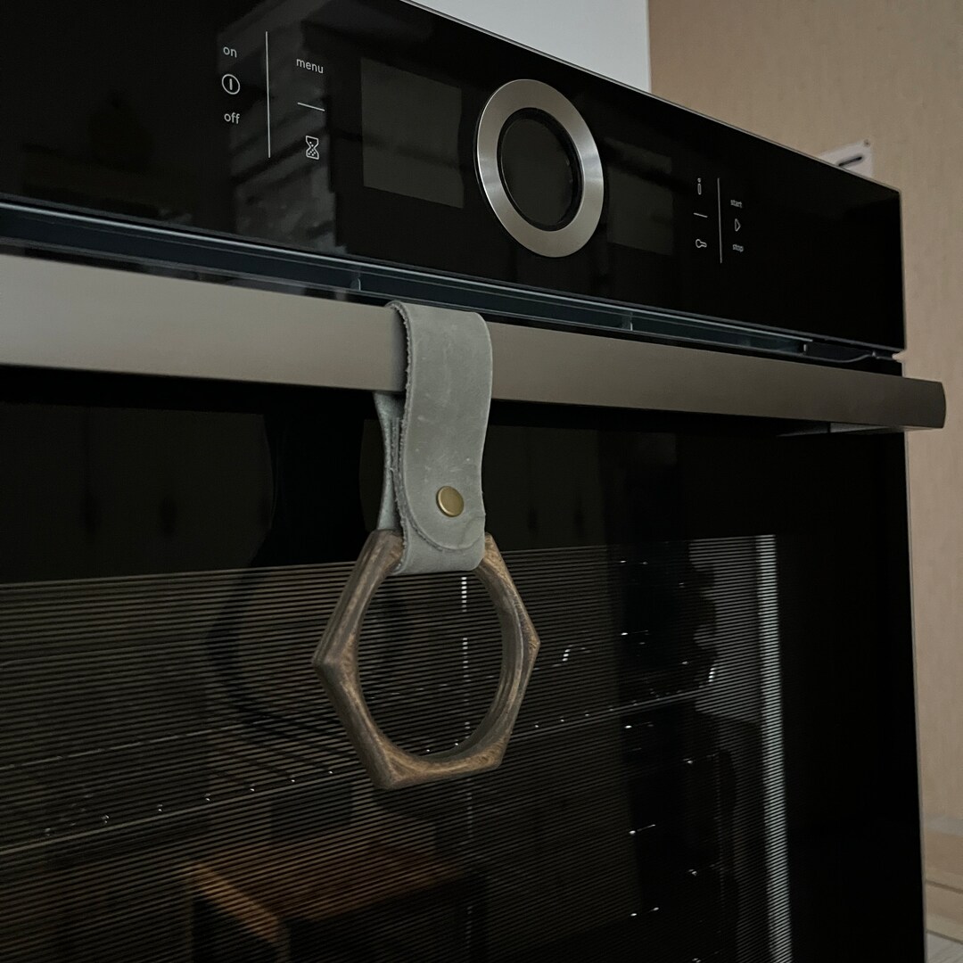 Hexagon Hand Towel Holder for Stove, Wood and Leather Towel Hanger ...