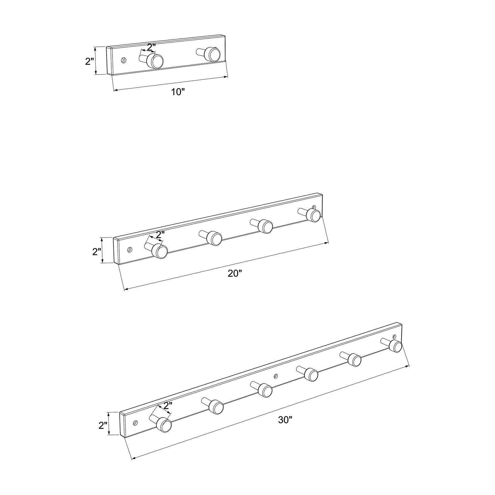 Modern Peg Rail Coat Rack for Wall | Wood and Metal Hook Hanger for ...
