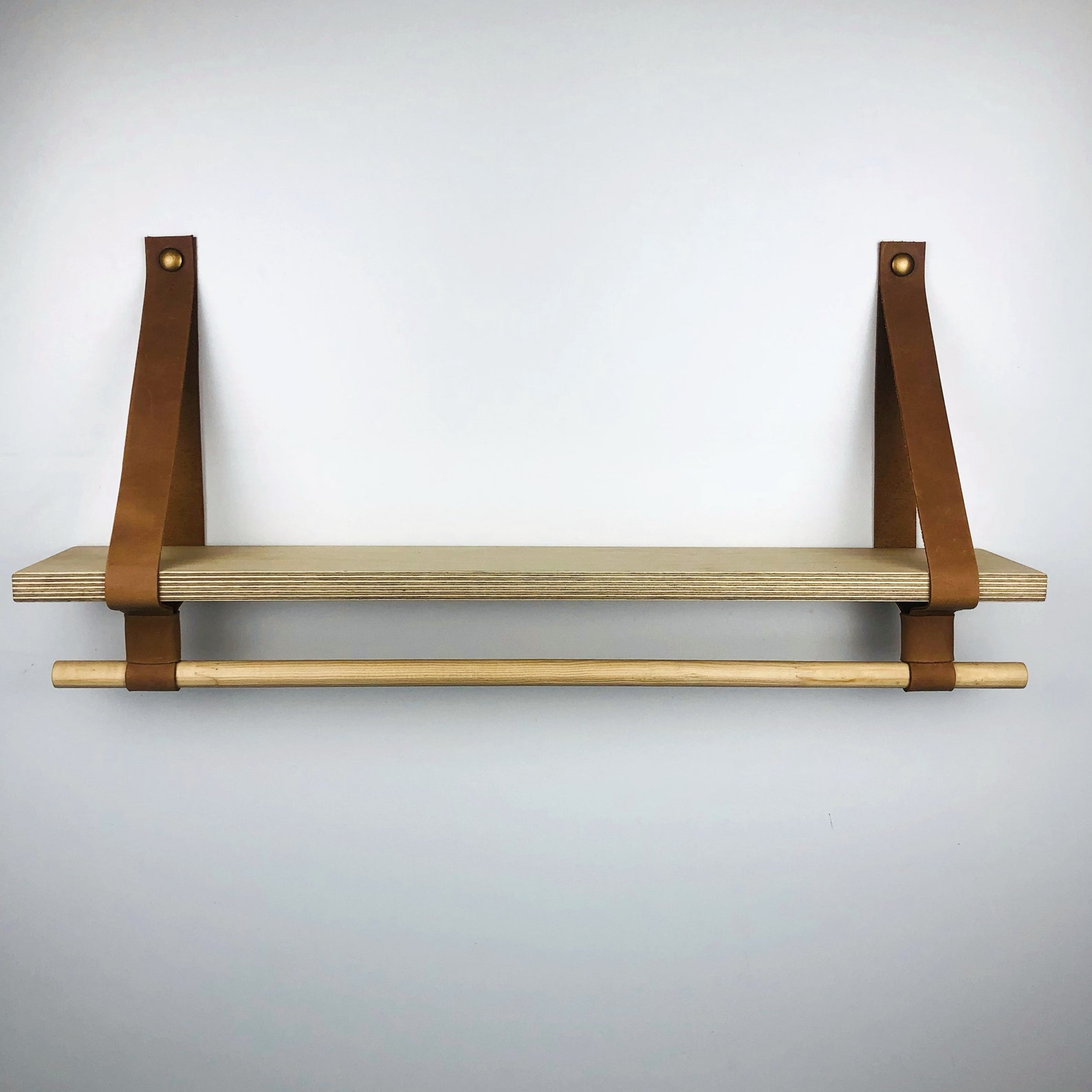 Leather Shelf Brackets With Rod Holder, Wall Hanging Straps for ...