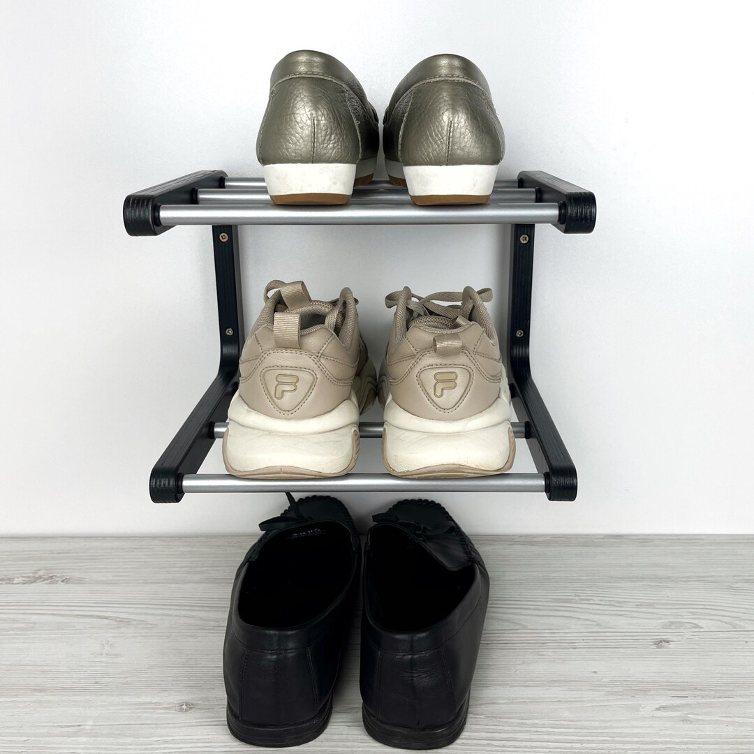 Small Black Wooden Shoe Rack for Entryway | Wall Mounted Double Shoe ...