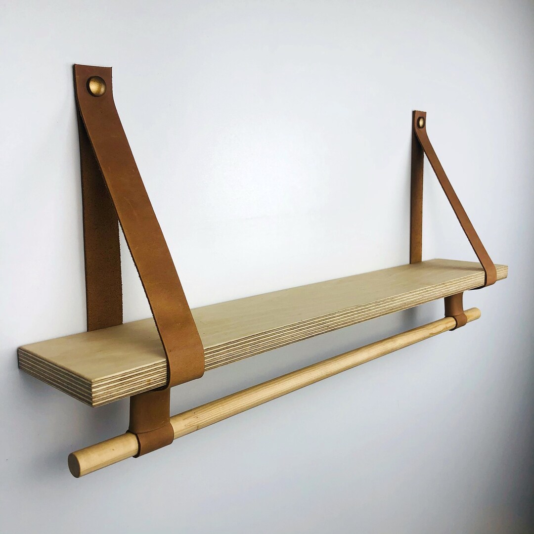 Leather Shelf Brackets With Rod Holder Wall Hanging Straps - Etsy