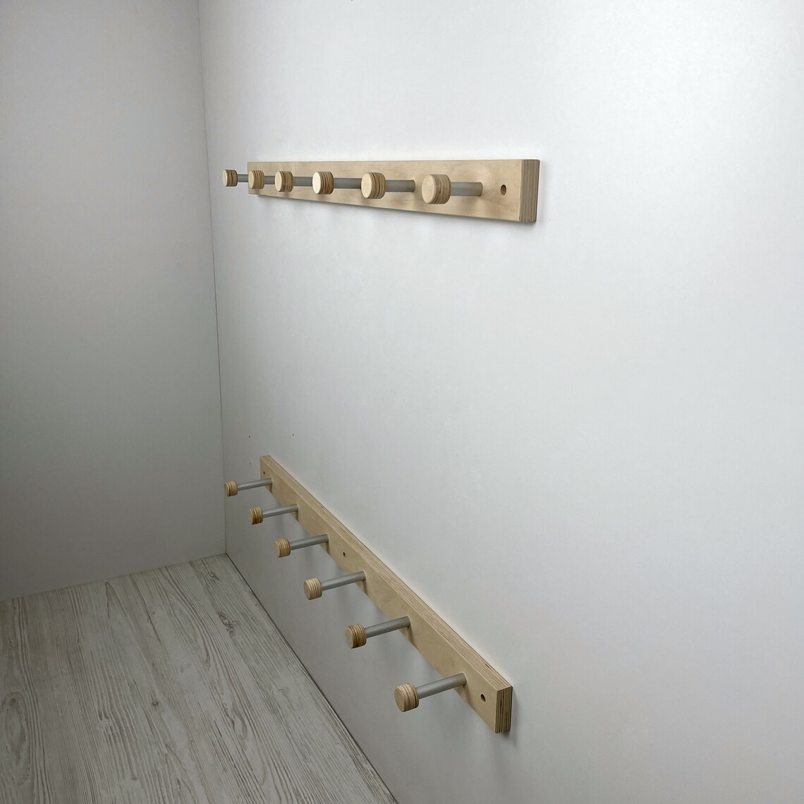 Modern Peg Rail Coat Rack for Wall | Wood and Metal Hook Hanger for ...
