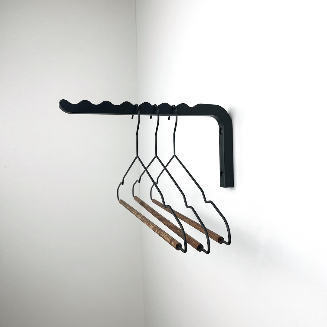 Black Wall Mounted Clothing Hanger Rack | Clothes Display Arm | Wooden ...
