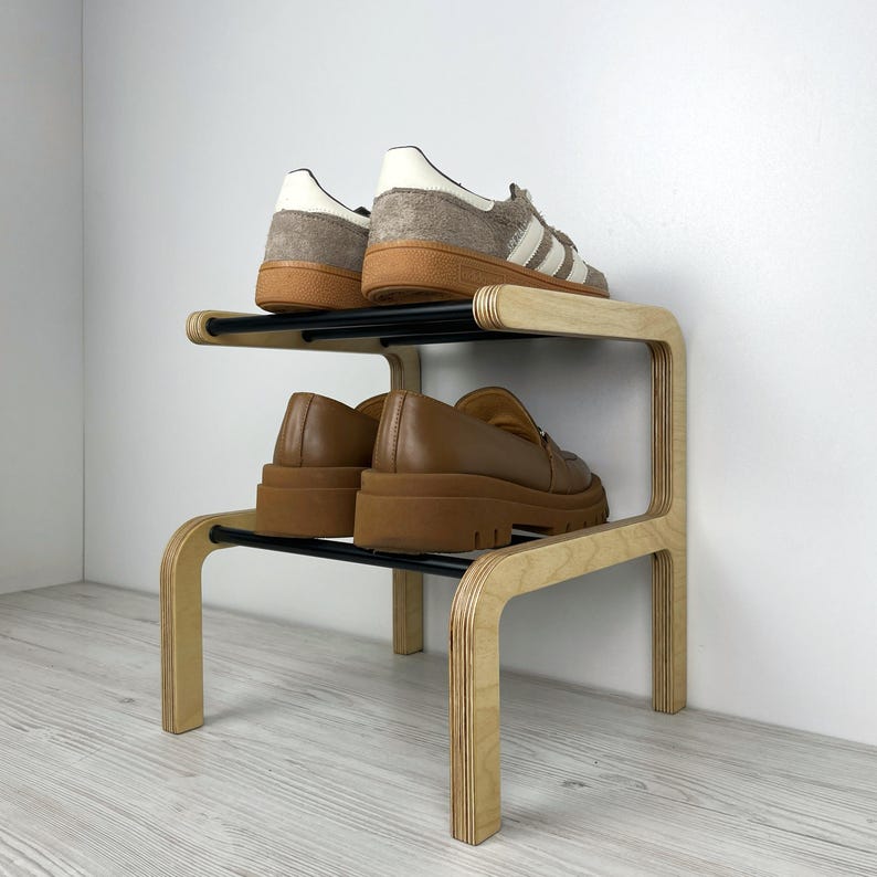 Minimal Wooden Shoe Rack – 2 Tier Organizer for Hallway - Etsy