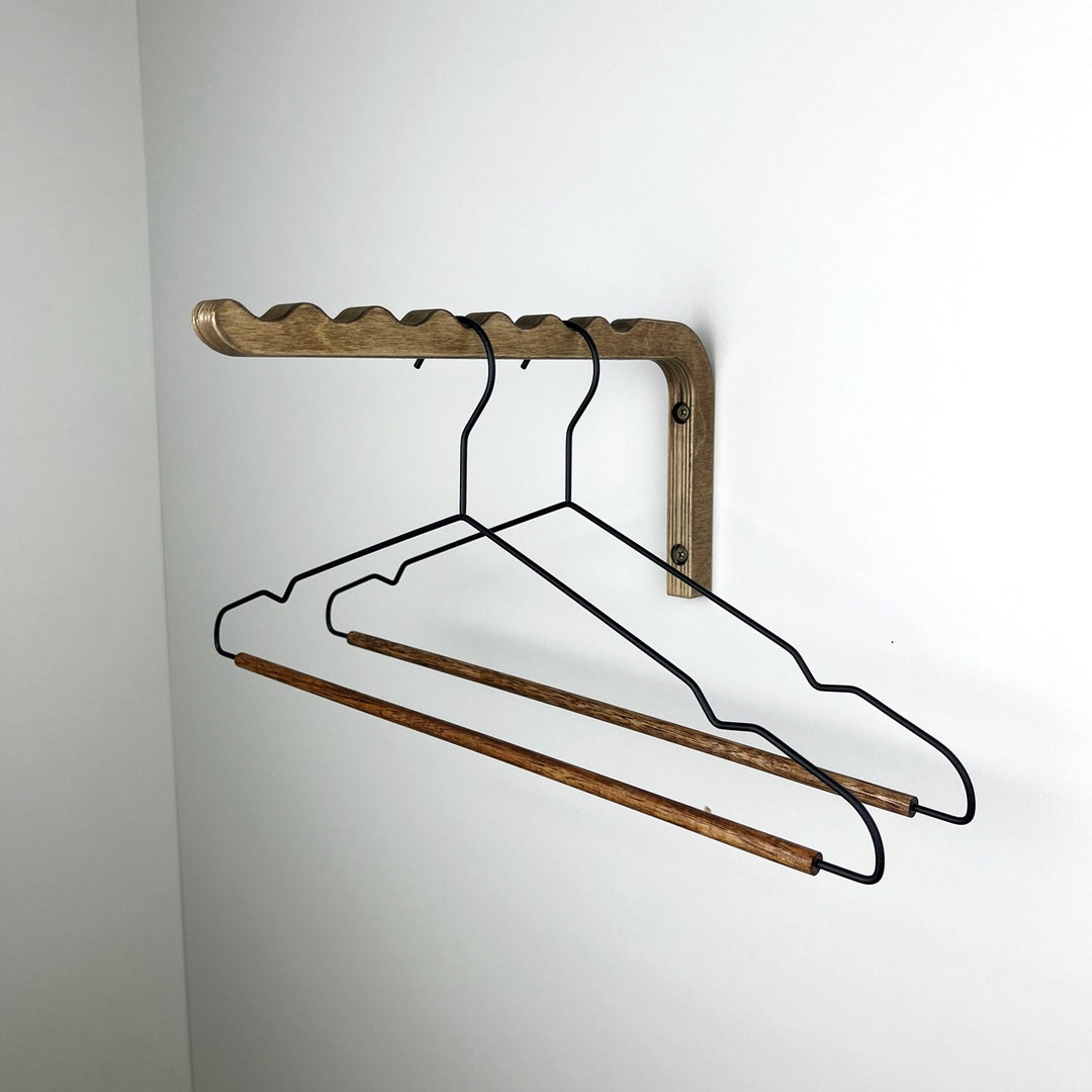 Wall Mount Clothes Hanger Rack | Wooden Valet Hook for Closets - Etsy