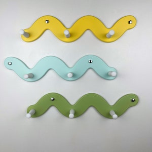 Squiggle Snake Coat Rack With 3 Hooks | Wavy Colorful Peg Rail Hooks ...