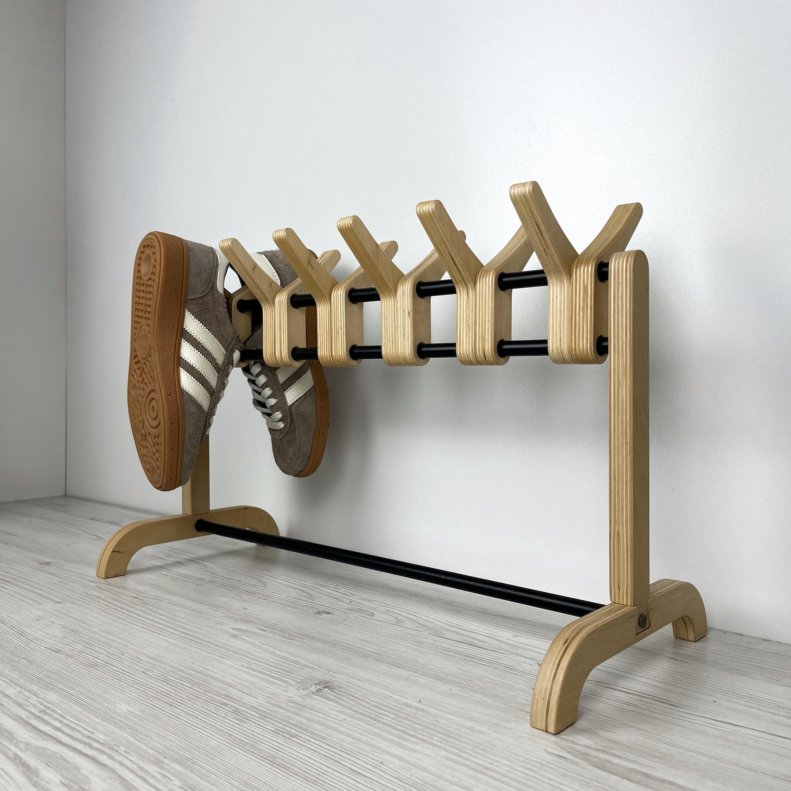 Double Sided Wooden Shoe Stand | Unique Shoe Rack for Entryway | 6 Pair ...