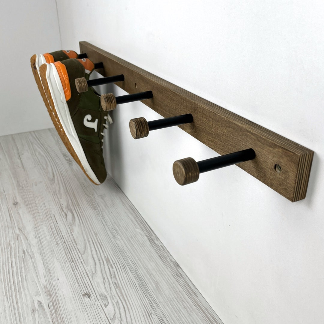 Walnut Wall Mounted Shoe Rack: Entryway Organizer - Etsy