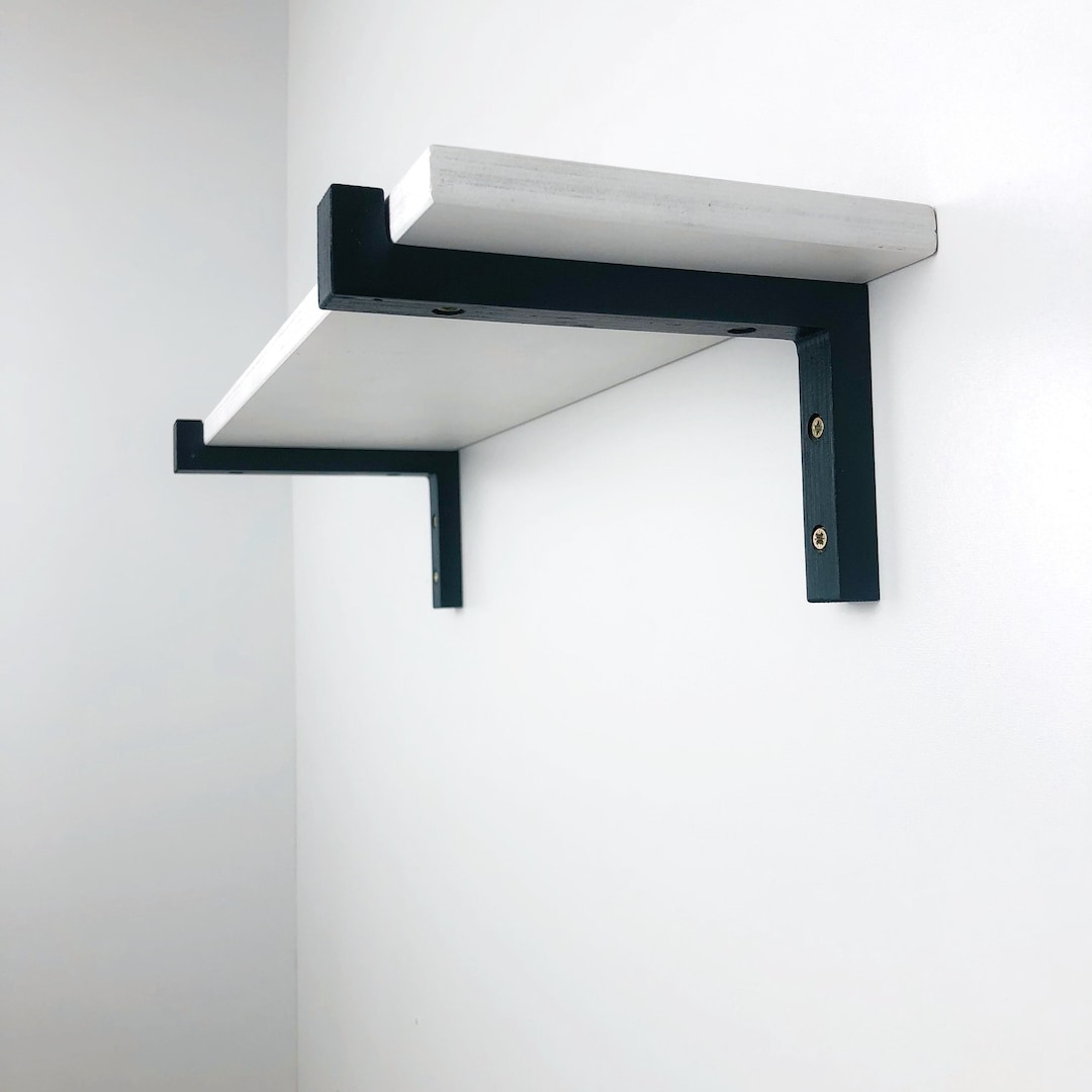 Black Shelf Brackets With Lip: Modern Floating Shelf Hardware (set of 2 ...
