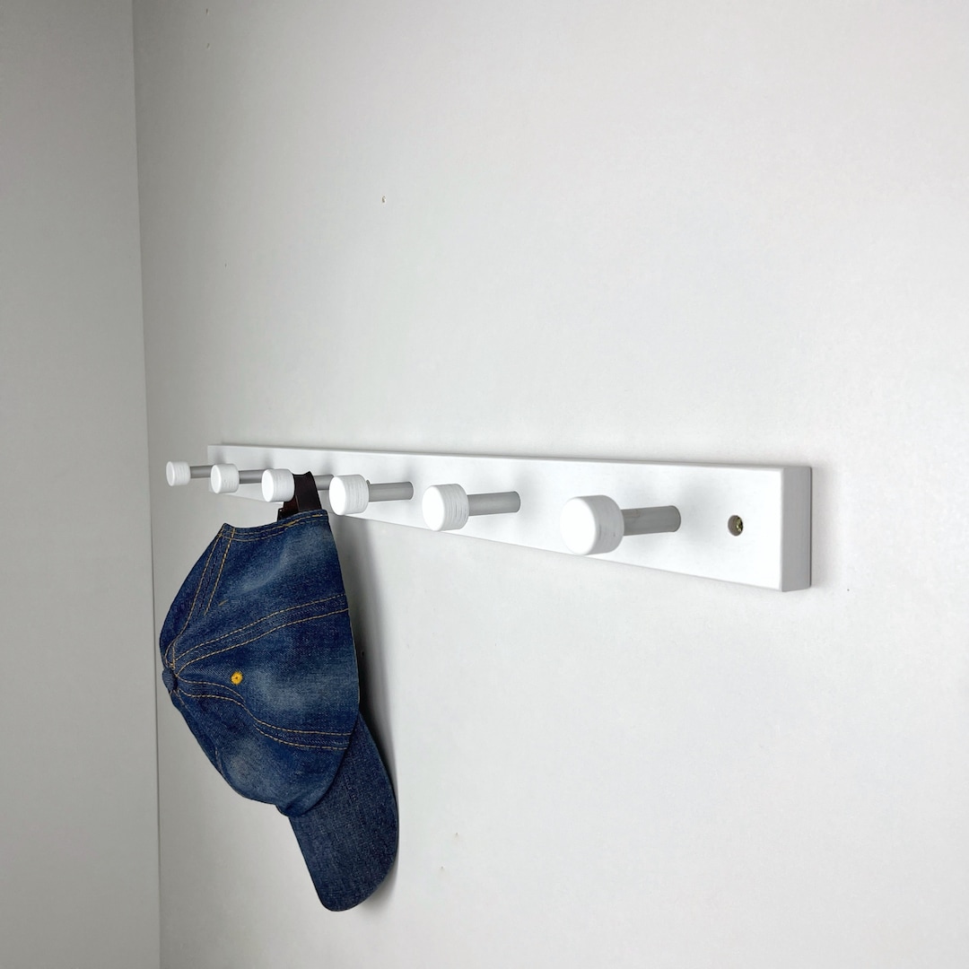 Modern White Peg Rail Coat Rack | Wall Mount Wood and Metal Hooks ...
