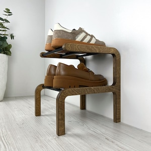 Narrow Entryway Shoe Rack | Freestanding 2 Tier Wooden Shoe Organizer ...
