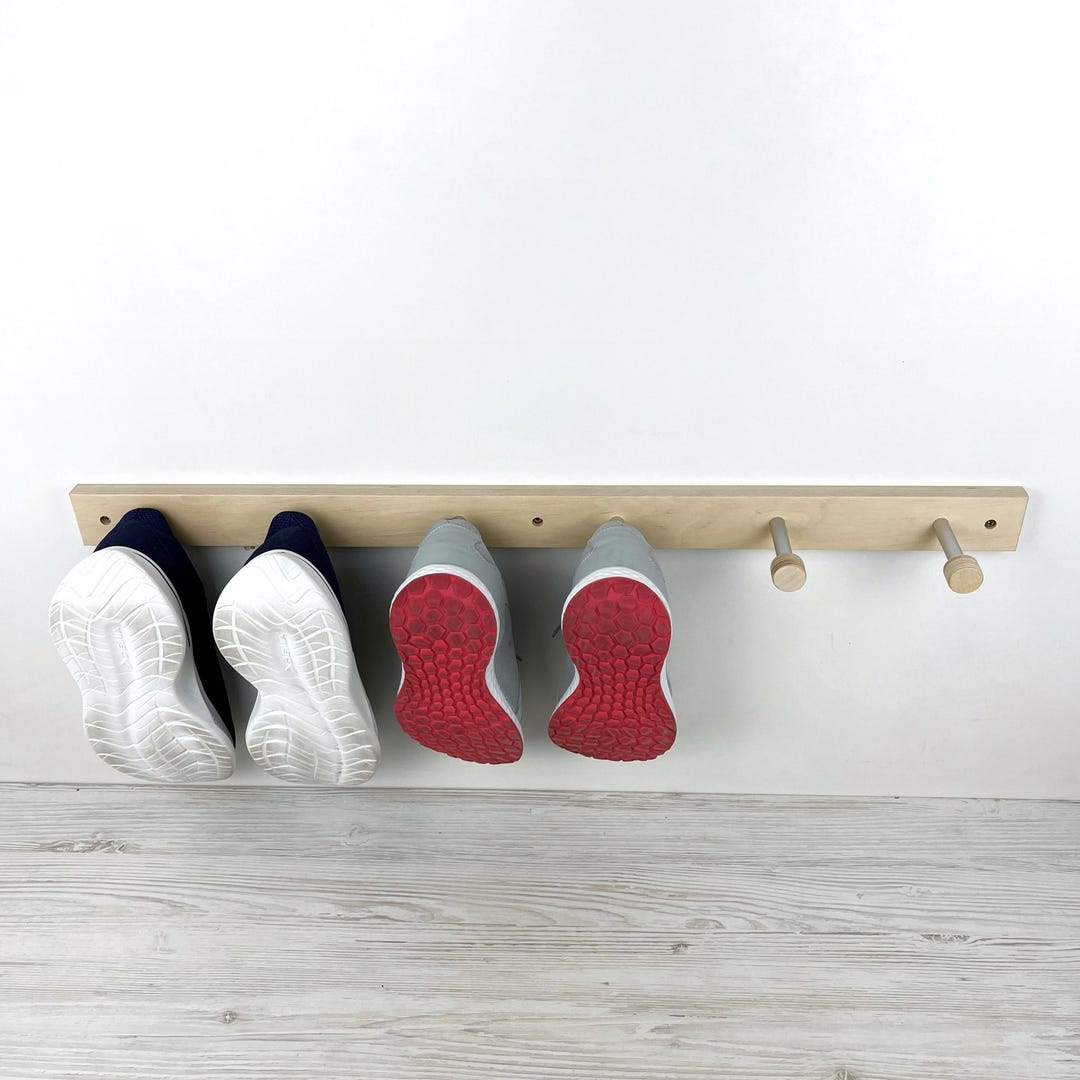 Wood and Metal Shoe Rack for Entryway | Wall Mount Peg Hook Rack - Etsy
