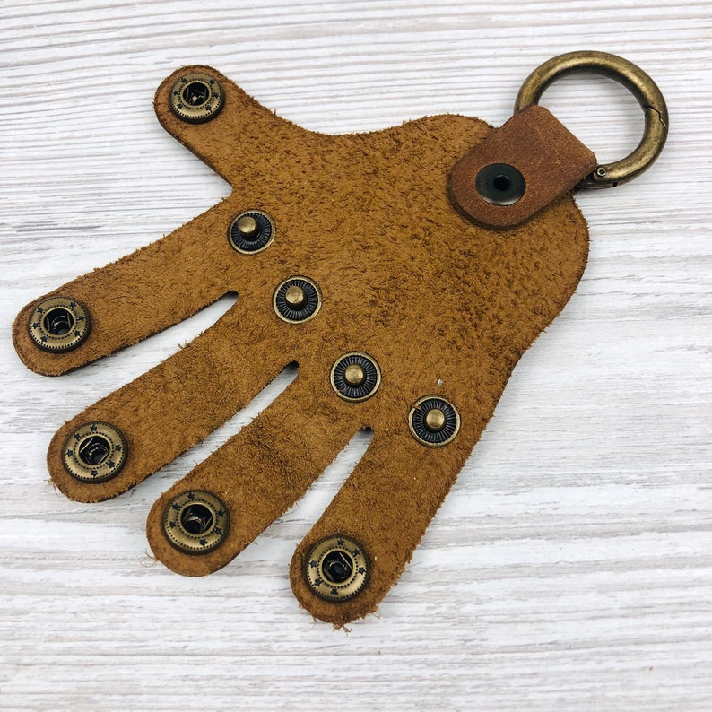 Leather Key Organizer Keychain Rock Hand Finger Key Chain for | Etsy