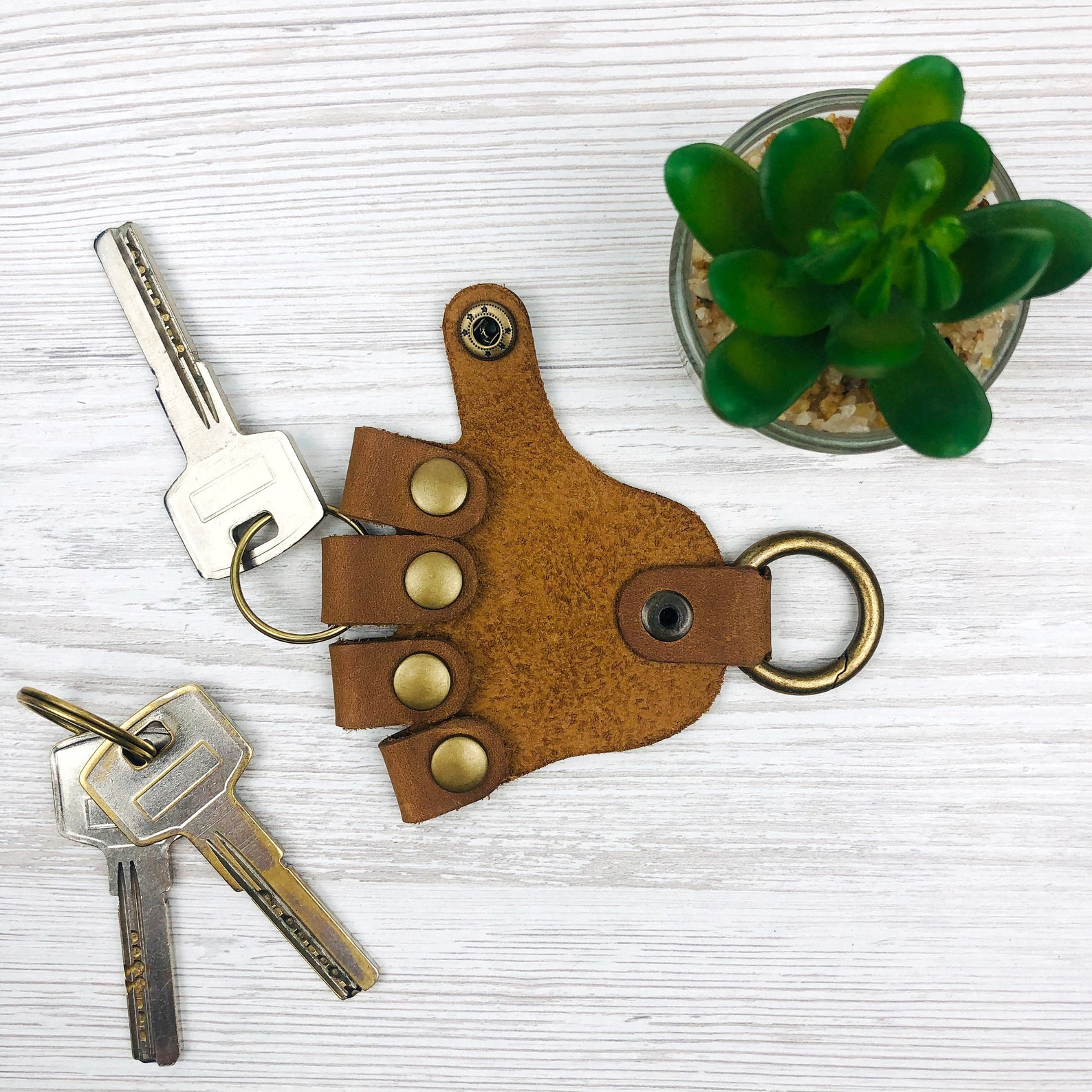 Leather Key Organizer Keychain Rock Hand Finger Key Chain for - Etsy