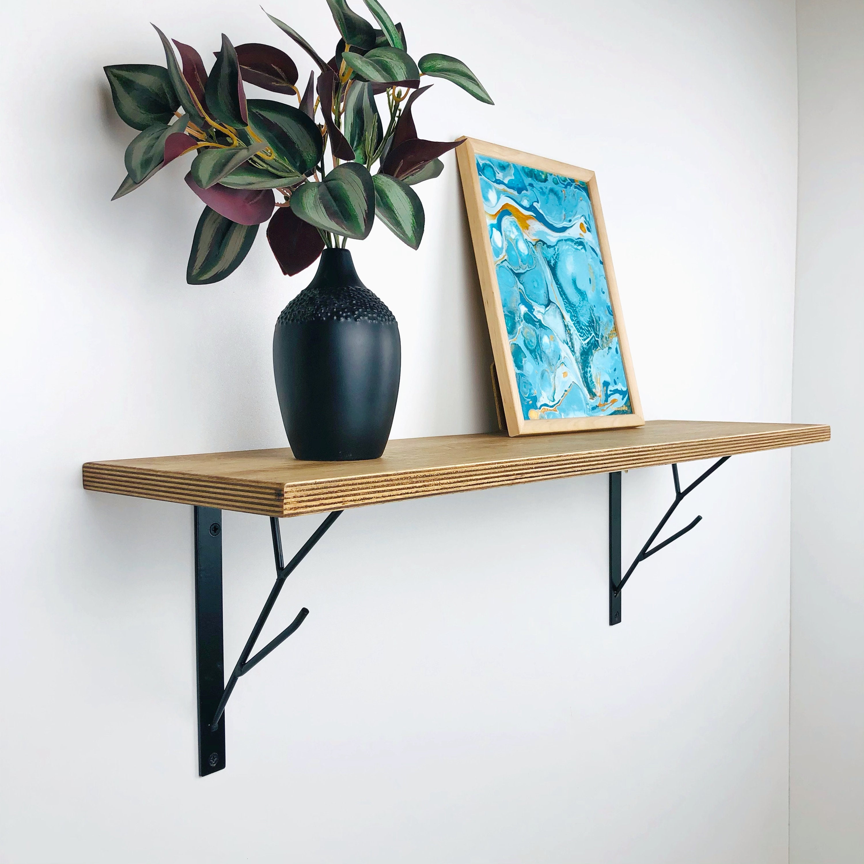 White Floating Shelf With Black Metal Brackets 24 - Etsy
