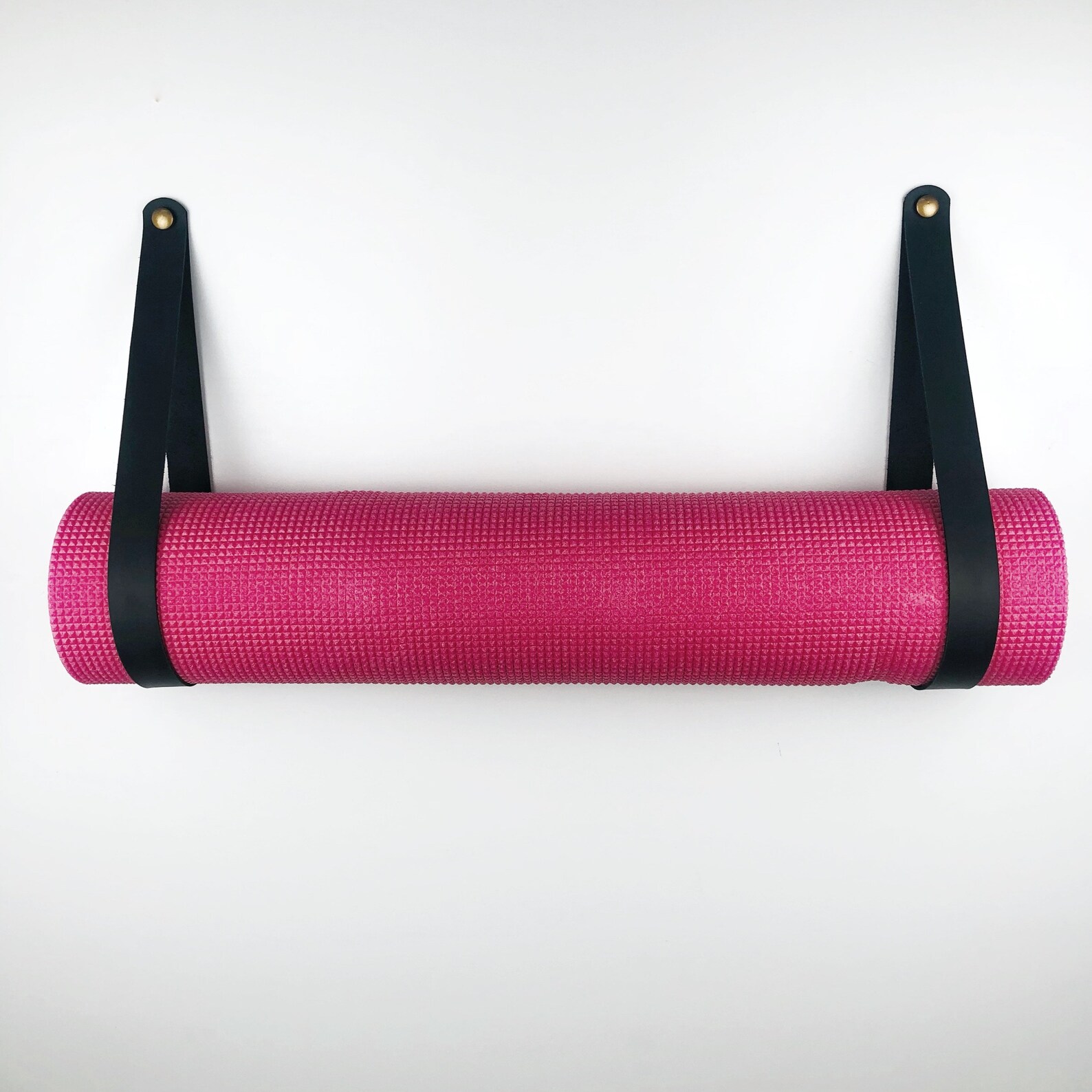 Yoga mat wall rack Workout gym mat holder Black leather strap | Etsy