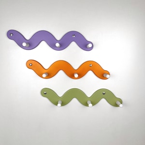 Squiggle Snake Coat Rack With 3 Hooks | Wavy Colorful Peg Rail Hooks ...