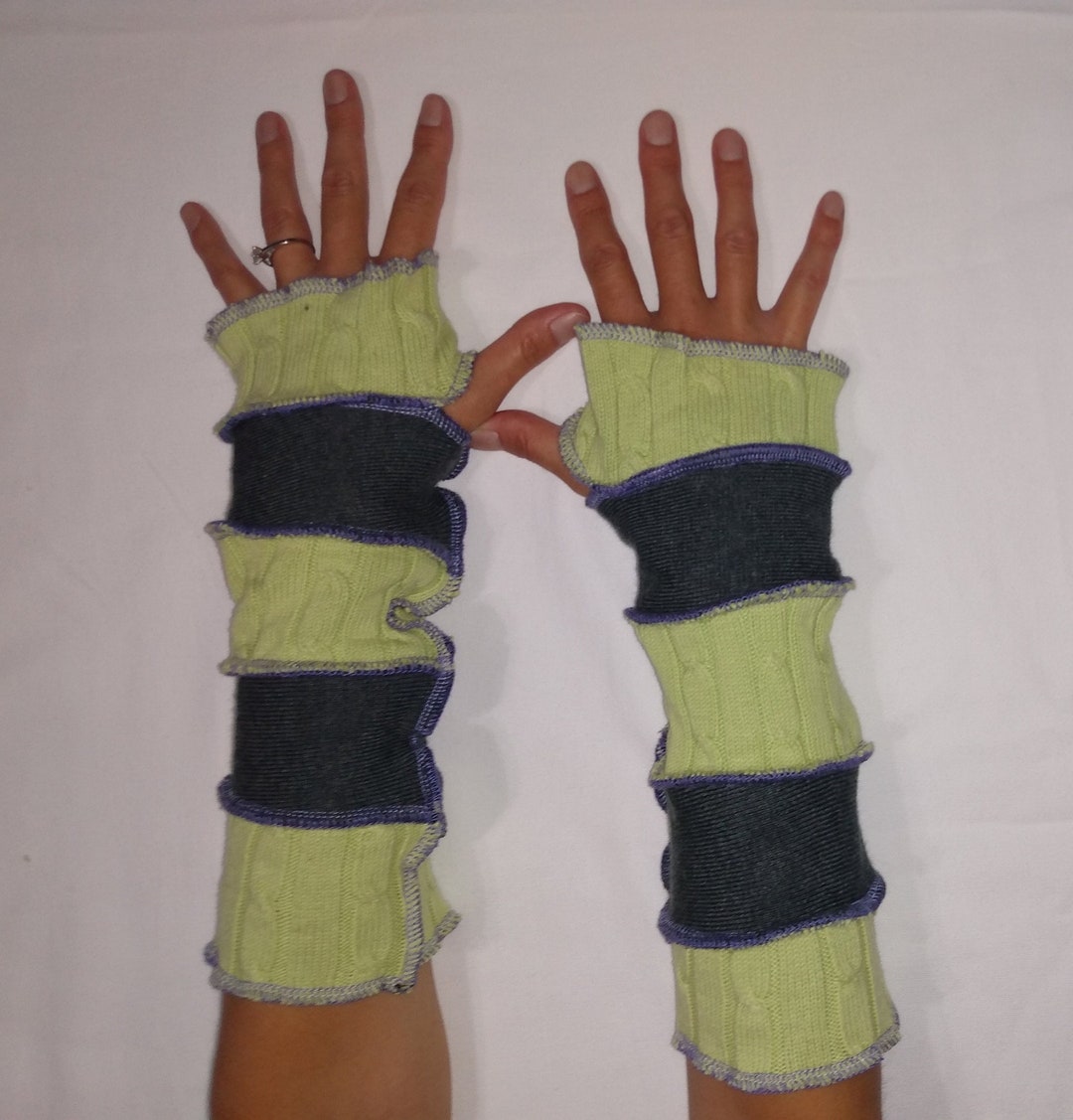 Upcycled Recycled Arm Warmers Fingerless Gloves Katwise Inspired Boho ...